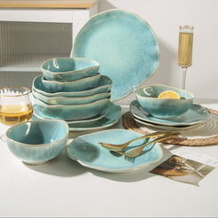 Aqua Blue 16-Piece Organic Dinnerware Set – DECOSIGNATURE