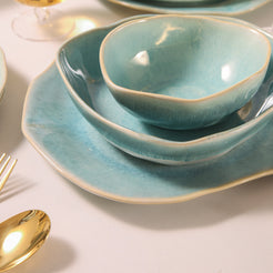 Aqua Blue 16-Piece Organic Dinnerware Set – DECOSIGNATURE