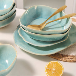 Aqua Blue 16-Piece Organic Dinnerware Set – DECOSIGNATURE