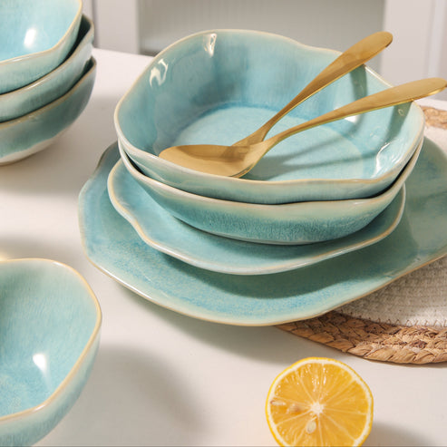 Aqua Blue 16-Piece Organic Dinnerware Set – DECOSIGNATURE