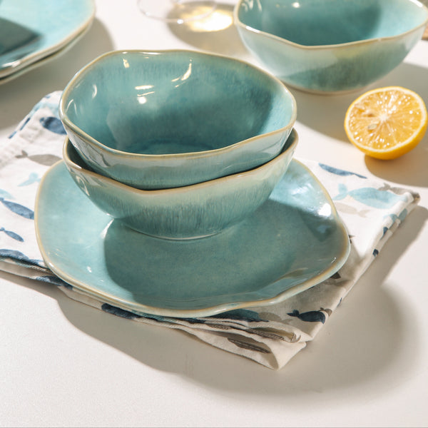 Aqua Blue 16-Piece Organic Dinnerware Set – DECOSIGNATURE