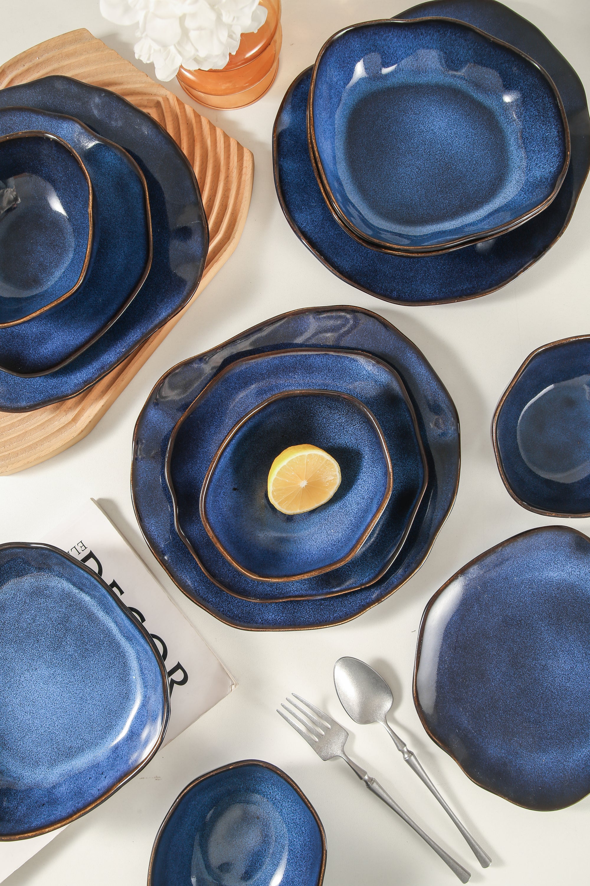 DECOSIGNATURE | Ocean Blue Porcelain Dinnerware Set Luxury Tableware